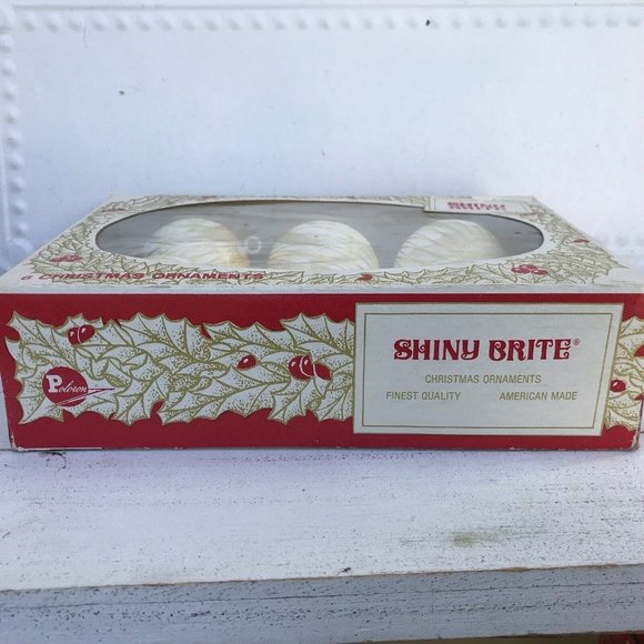 Holiday | Vtg Box 9 Shiny Brite Mcm Ornament Styrofoam Gold Silk Geo ...